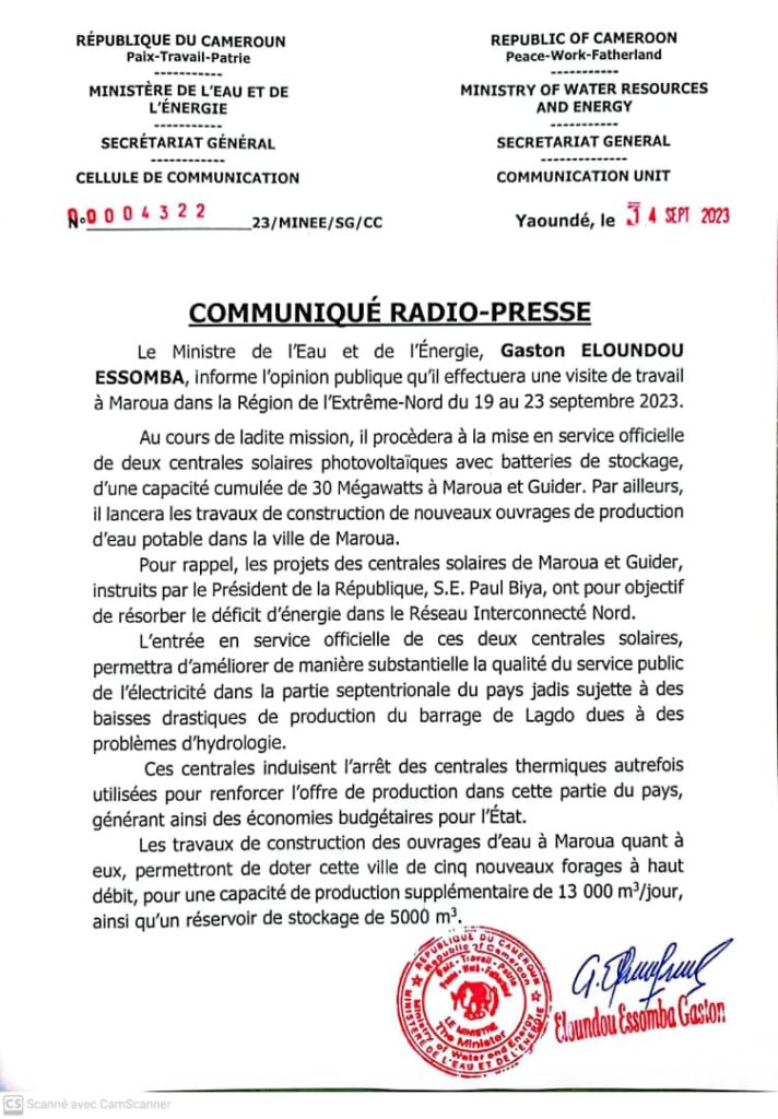 COMMUNIQUE MINEE MAROUA/GUIDER – MINEE