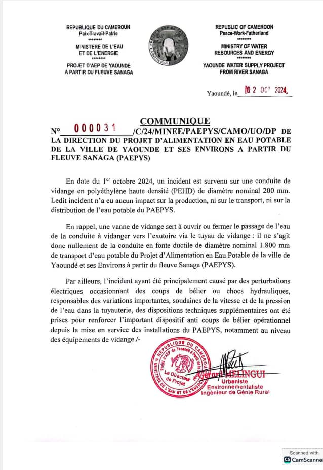 COMMUNIQUÉ DU PAEPYS – MINEE